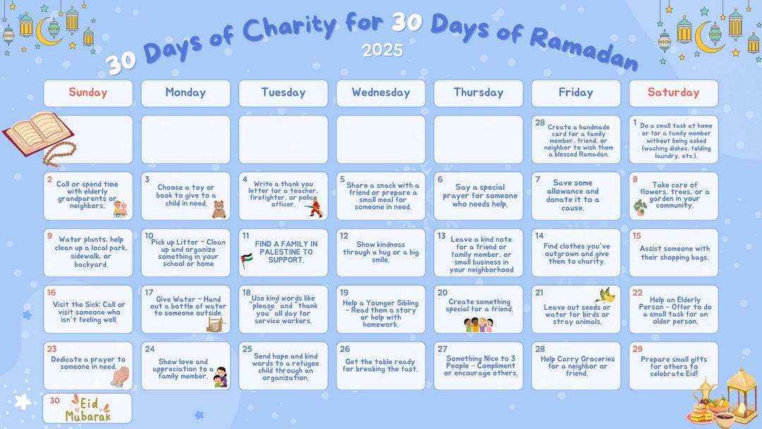 30 Days of Charity for 30 Days of Ramadan Calendar & Activity Companion ...