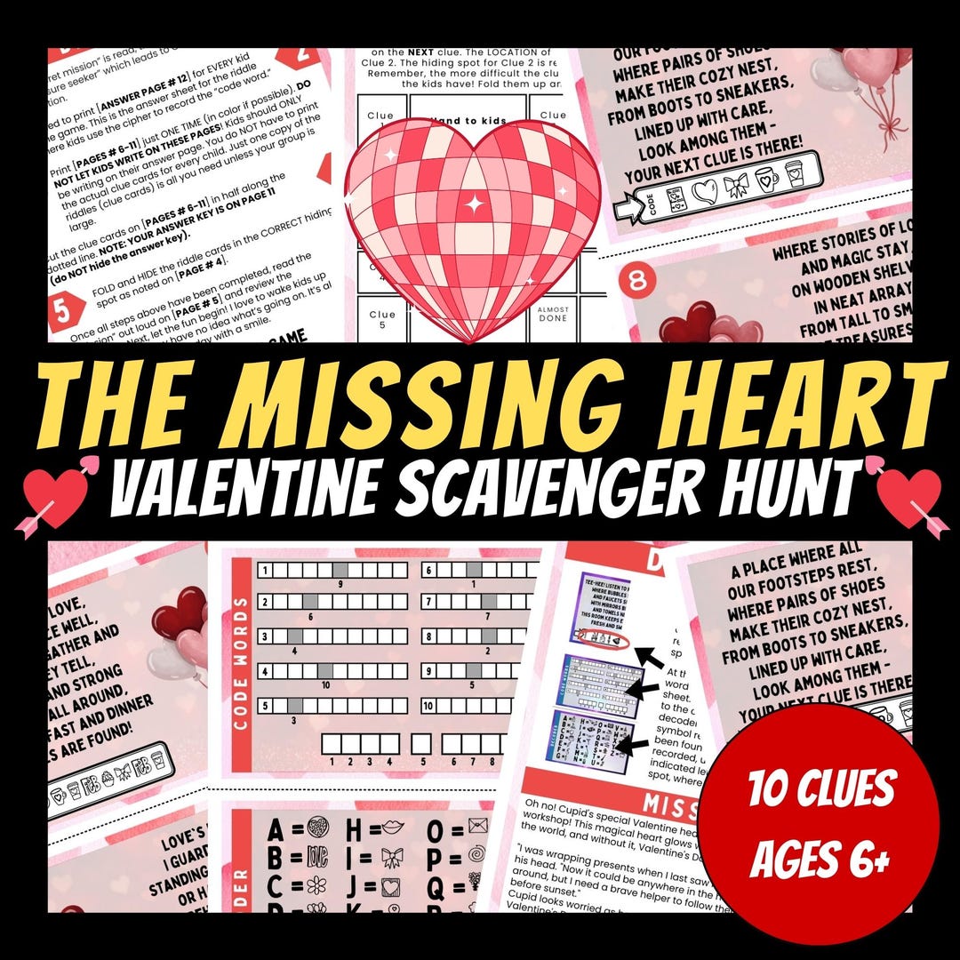 Valentines Day Themed Scavenger Hunt for Kids, Printable Kids Treasure ...