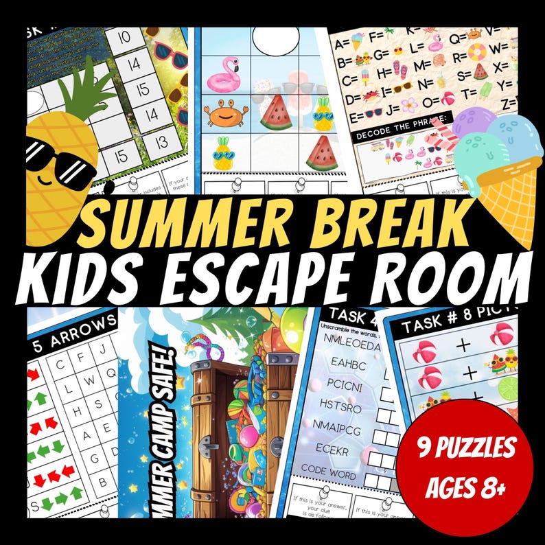 Summer Vacation Escape Room Kit, Birthday Party Games, Kids Puzzles ...