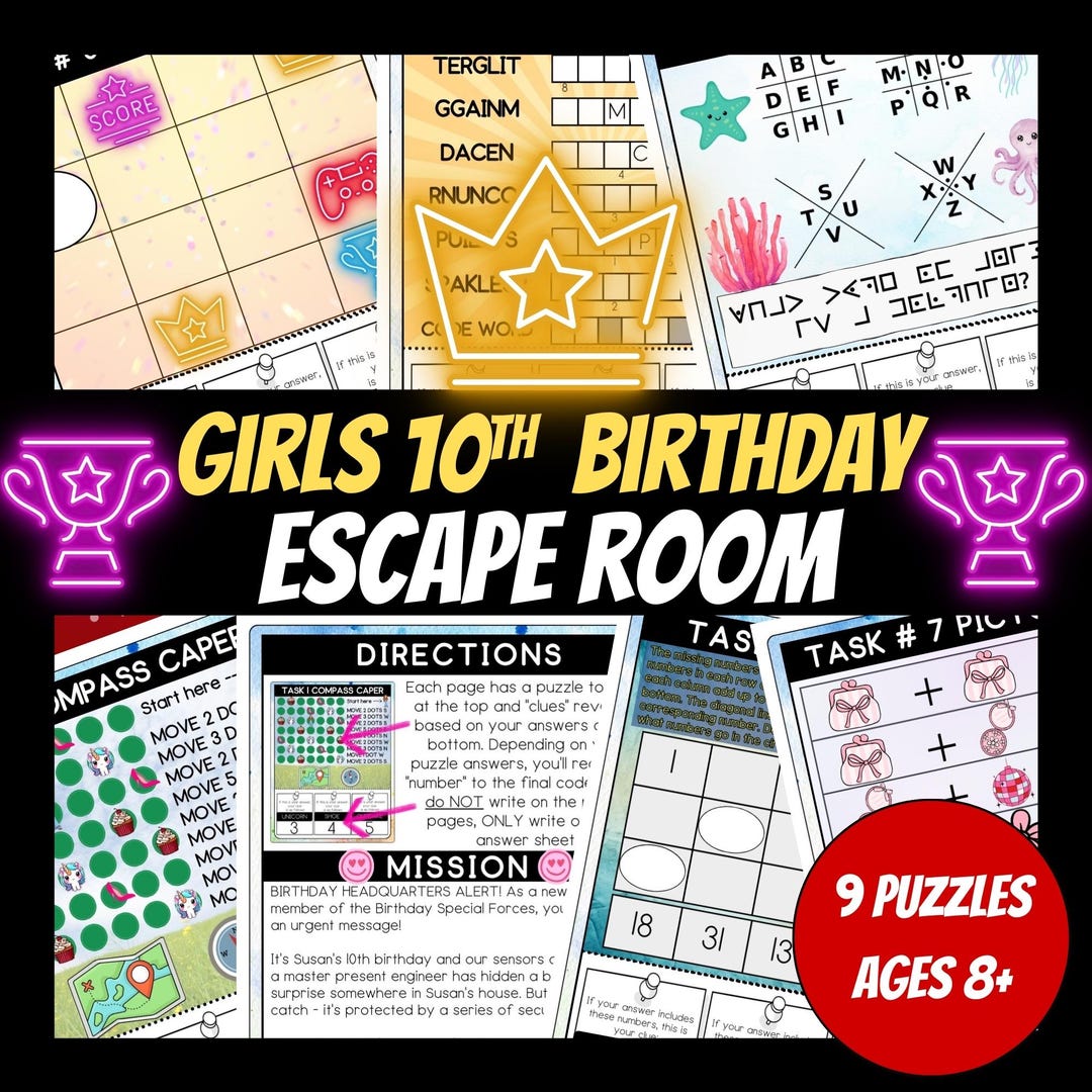 Girls 10th Birthday Escape Room Kit, Birthday Party Games, Escape Room ...