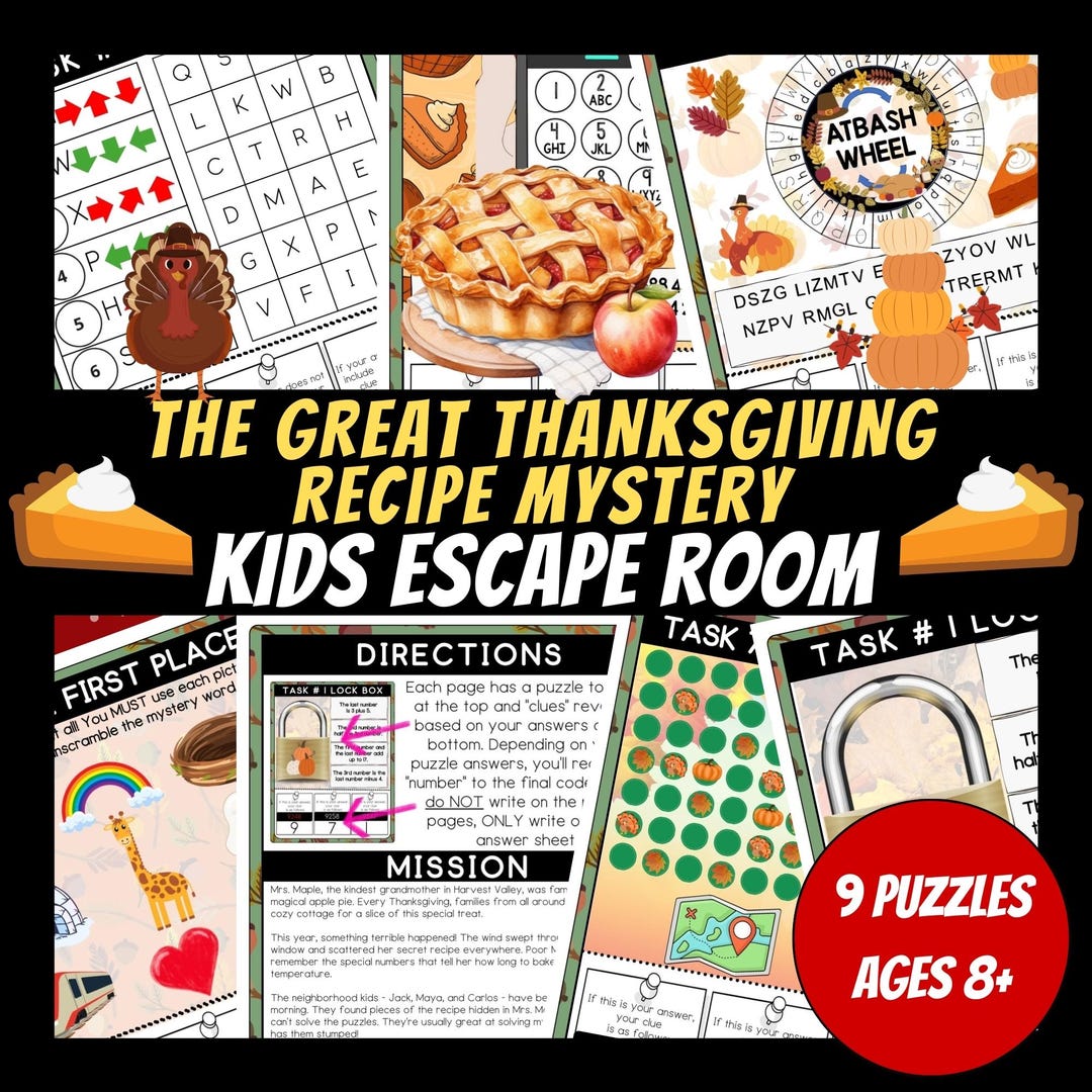 Printable Thanksgiving Escape Room for Kids, Birthday Party Games, Kids ...