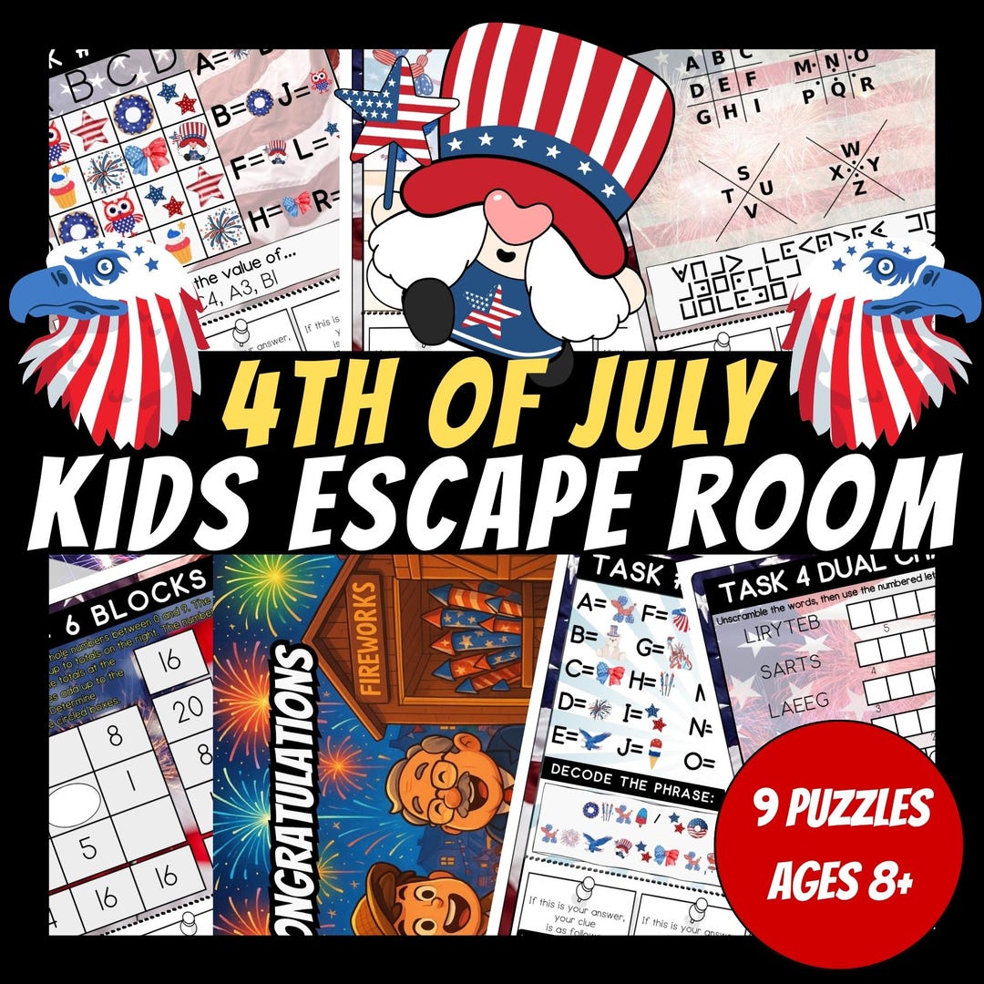 4th of July Escape Room for Kids, Kids Puzzles, Printable Party Games ...