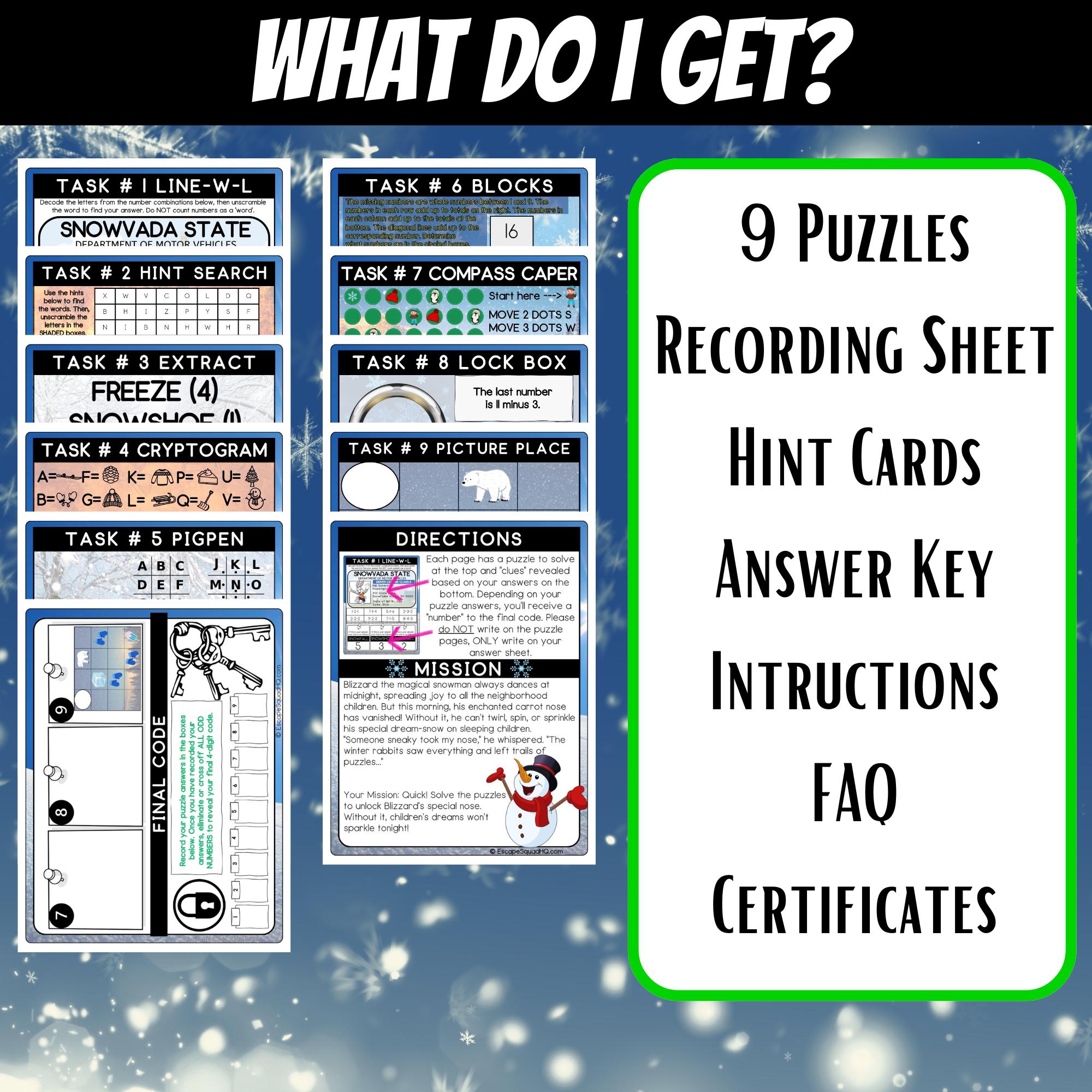 Winter Break Printable Escape Room for Kids, Holiday Party Games ...