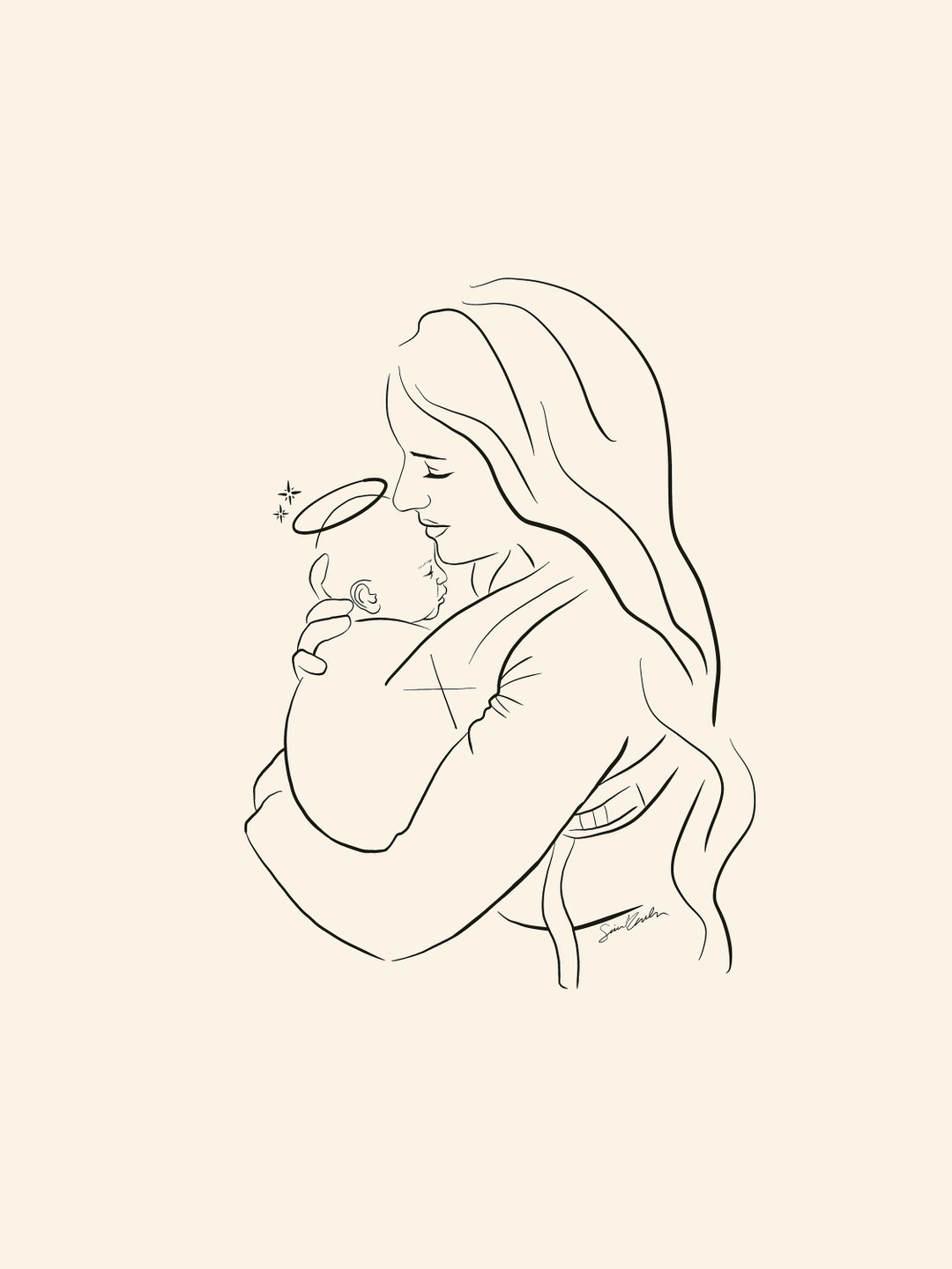 Mother and Angel Baby Print - Etsy