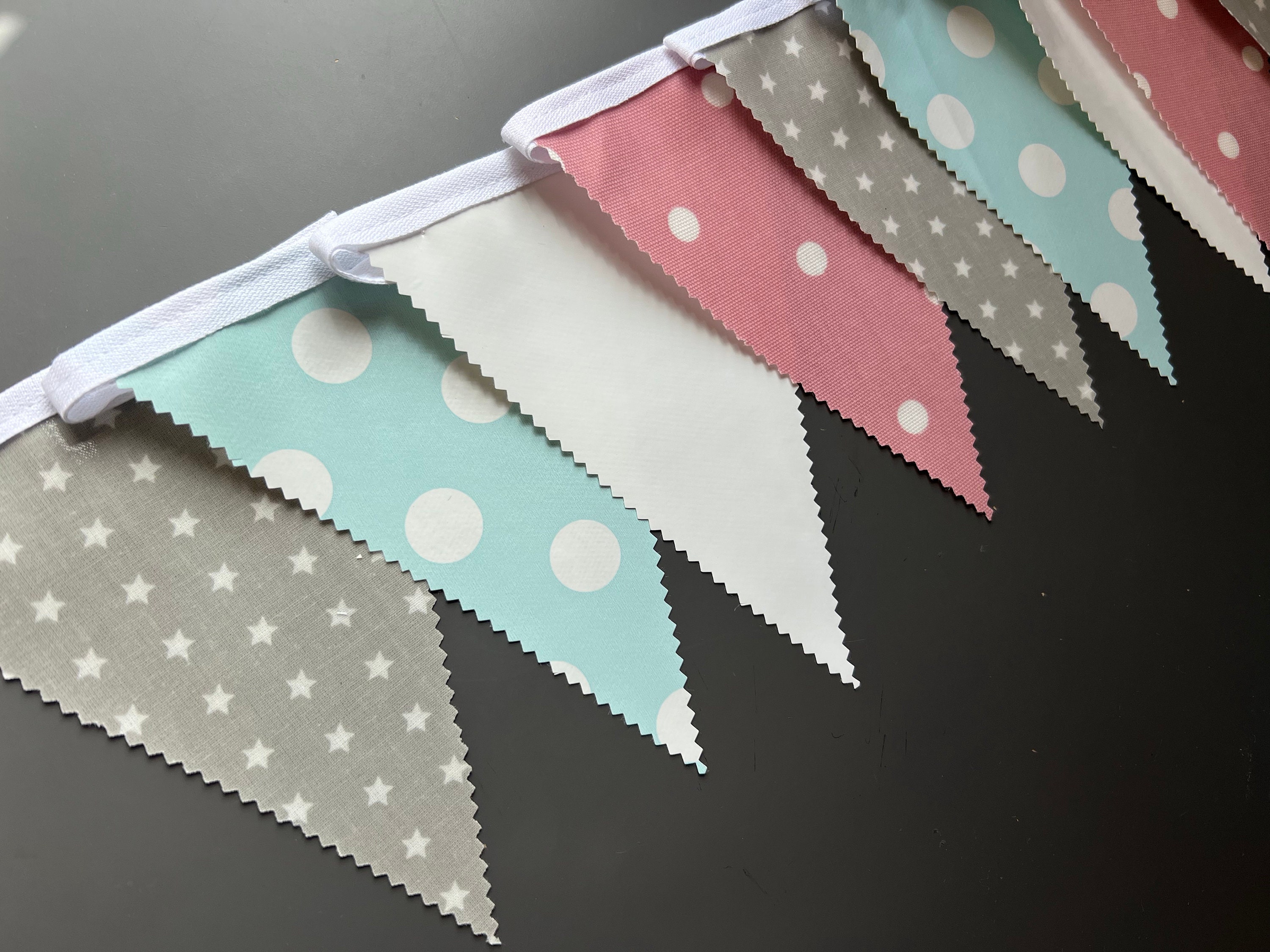 Handmade Outdoor Waterproof Bunting Grey Pink Spot Turquoise - Etsy UK