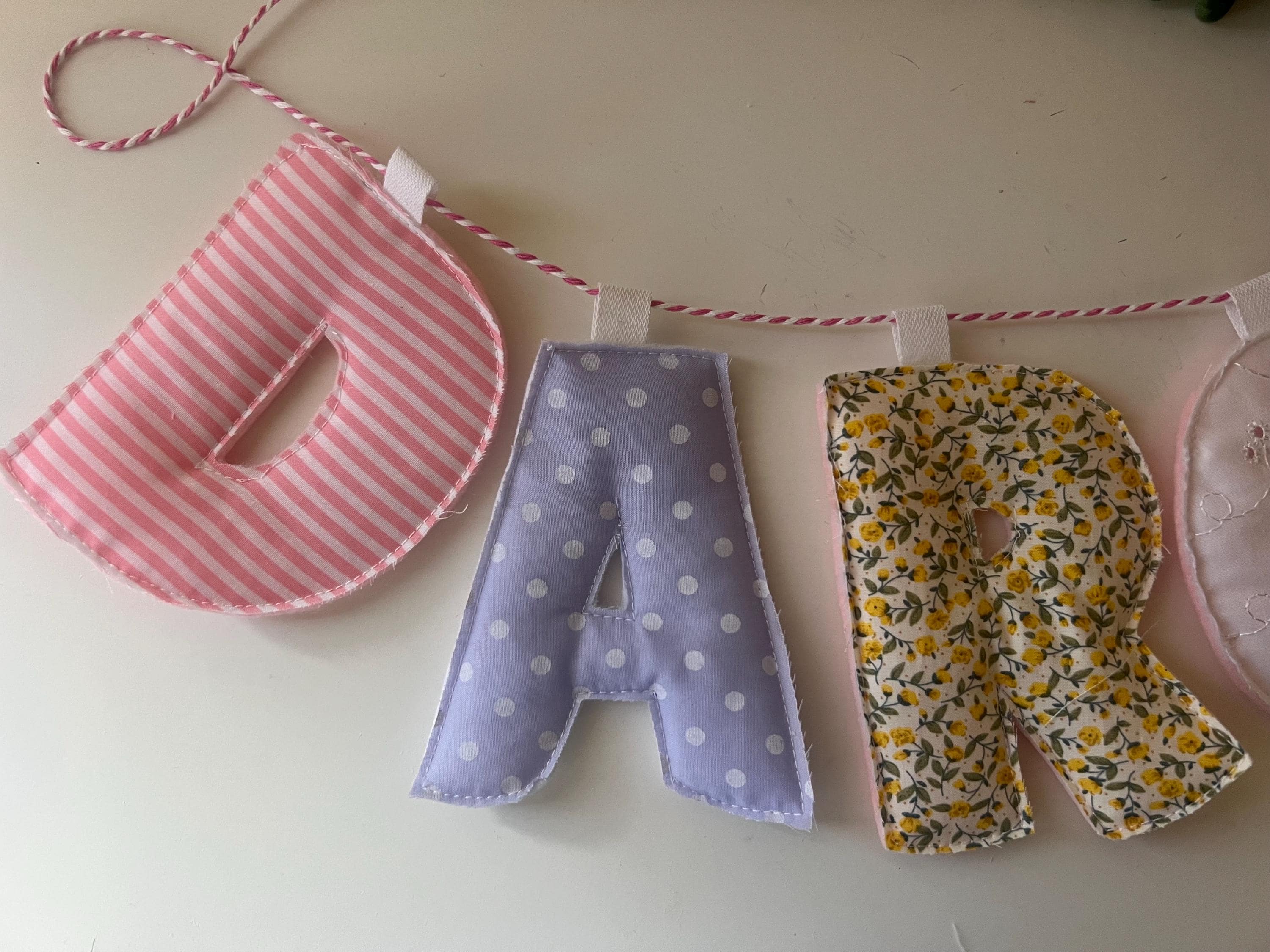 Personalised Padded Garland Banner Bunting Puffy Letters Lilac Yellow ...