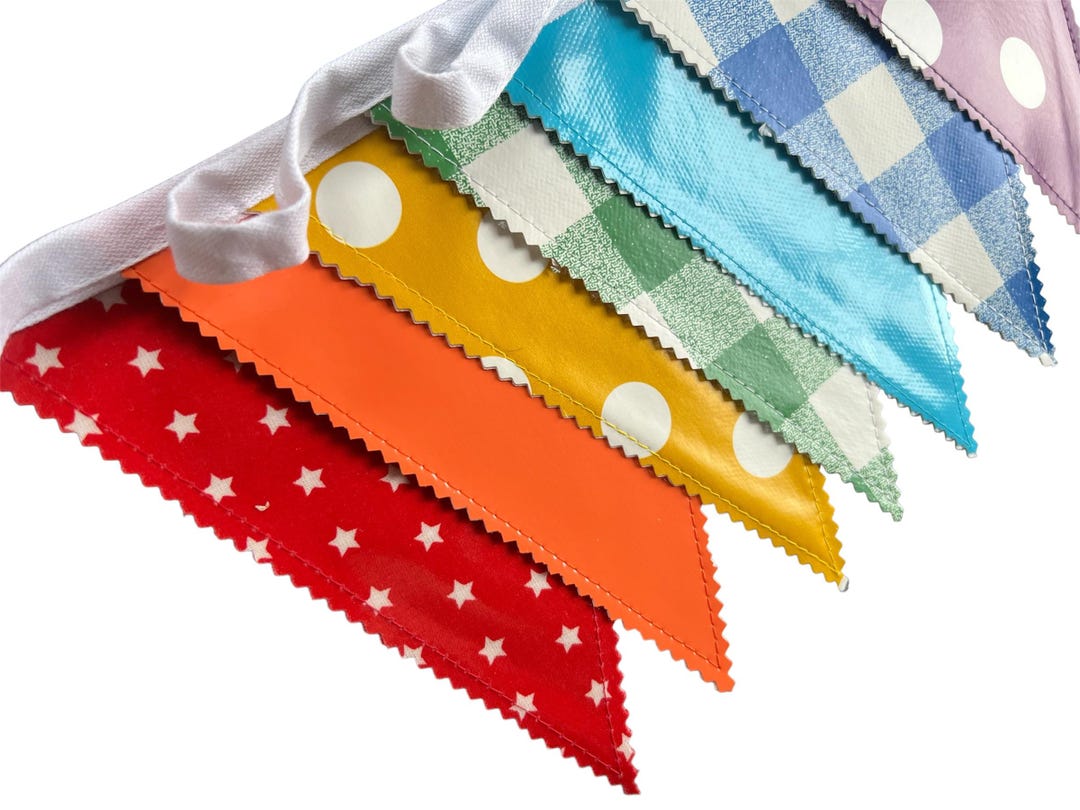 Handmade Outdoor Waterproof Bunting | Rainbow Bright Mix Single or ...