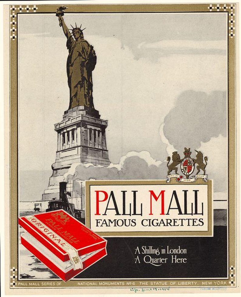 Pall Mall Cigarettes Print 1914 - Statue of Liberty - Etsy