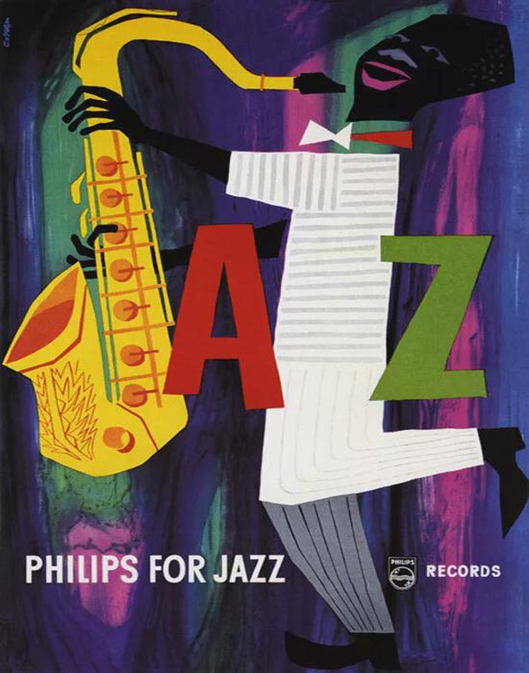 Philips for Jazz Music Sax Player Vintage Poster Print - Etsy
