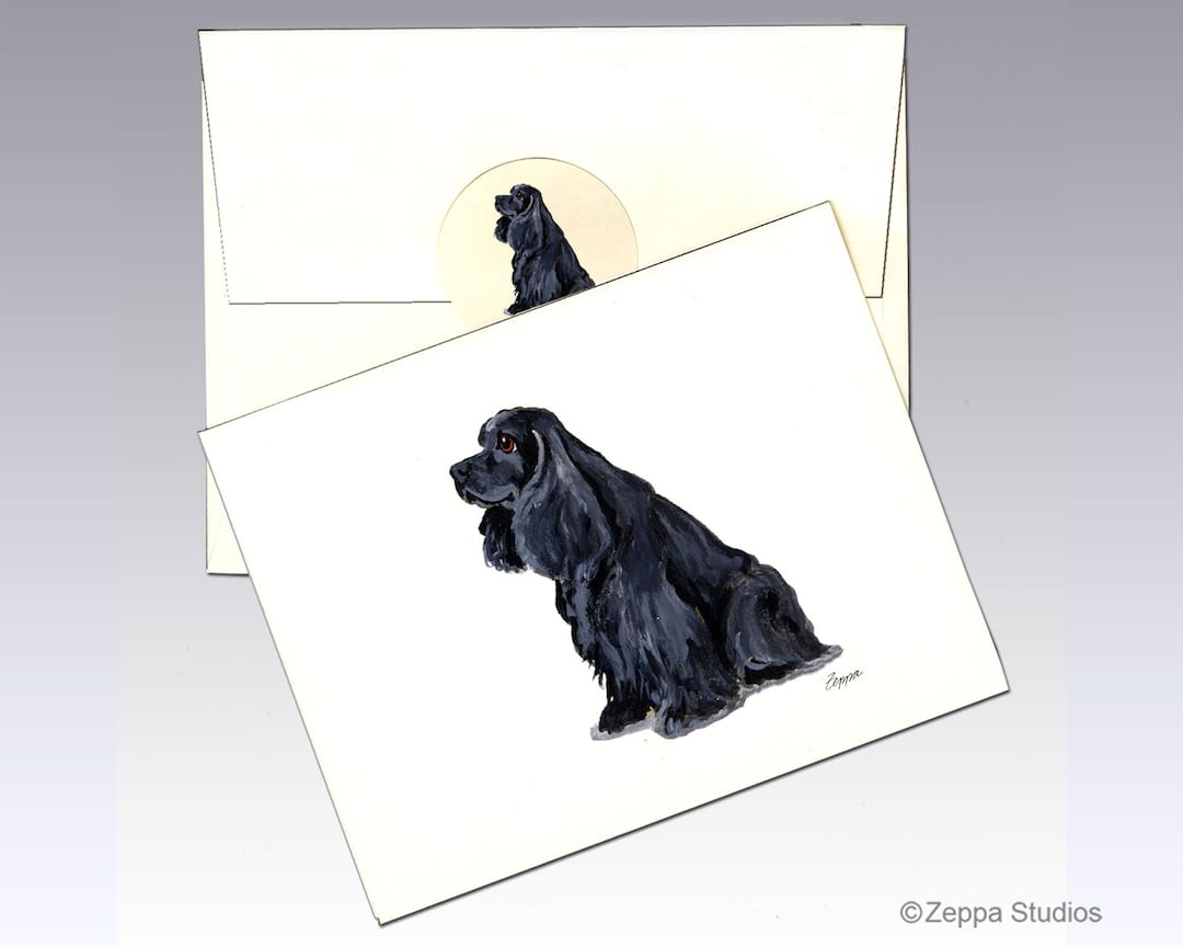 Black Cocker Spaniel Note Cards, Box of 8, Personalized Cards - Etsy