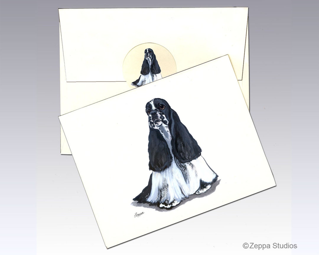 Black and White Cocker Spaniel Note Cards, Boxed Note Cards, Personalized Note Cards - Etsy