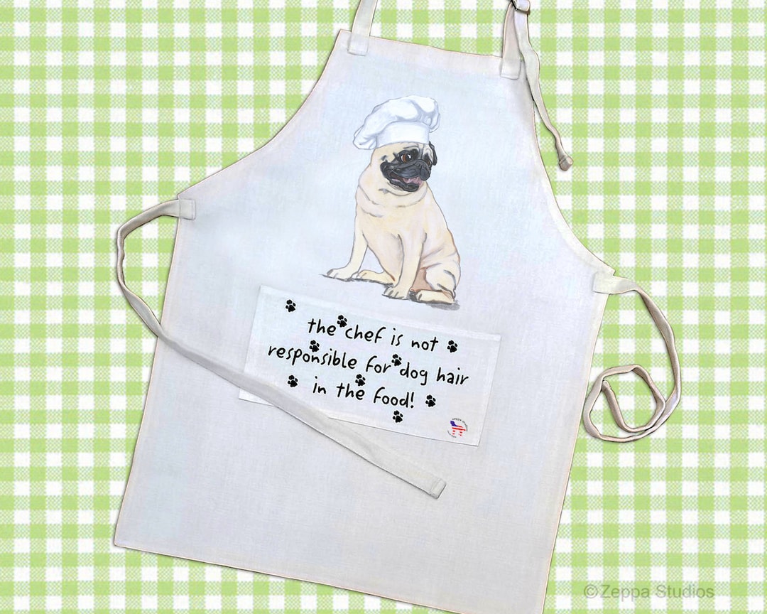 Pug Chef Apron With Pocket, Poly-cotton Linen Weave, Fits Most Adults ...