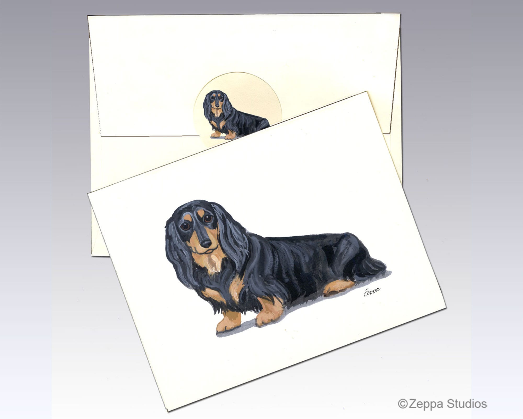 Long Haired Dachshund Note Cards, Boxed Note Cards, Personalized Note ...
