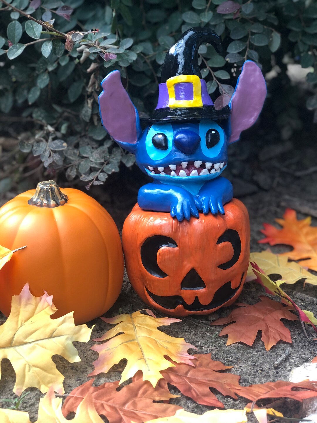 3D Blue Alien in a Jack O’ Lantern - Sculpted Clay on a Glass Candy Jar ...