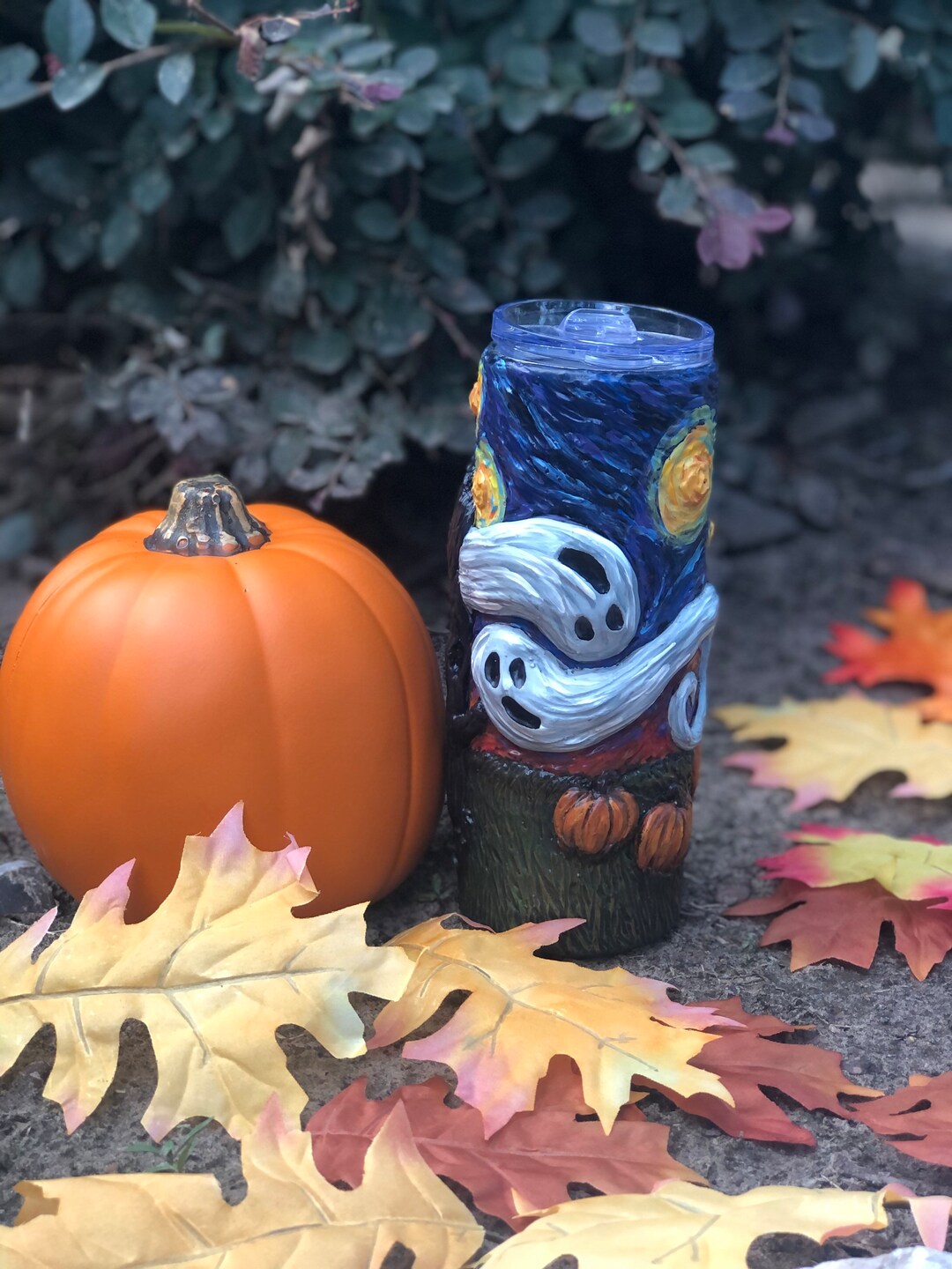 3D Spooky Starry Night - Sculpted Clay on an Insulated Stainless Steel ...