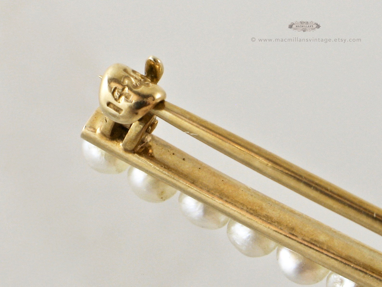 Antique 14k Gold Bar Pin With Row of 25 Genuine Pearls by | Etsy