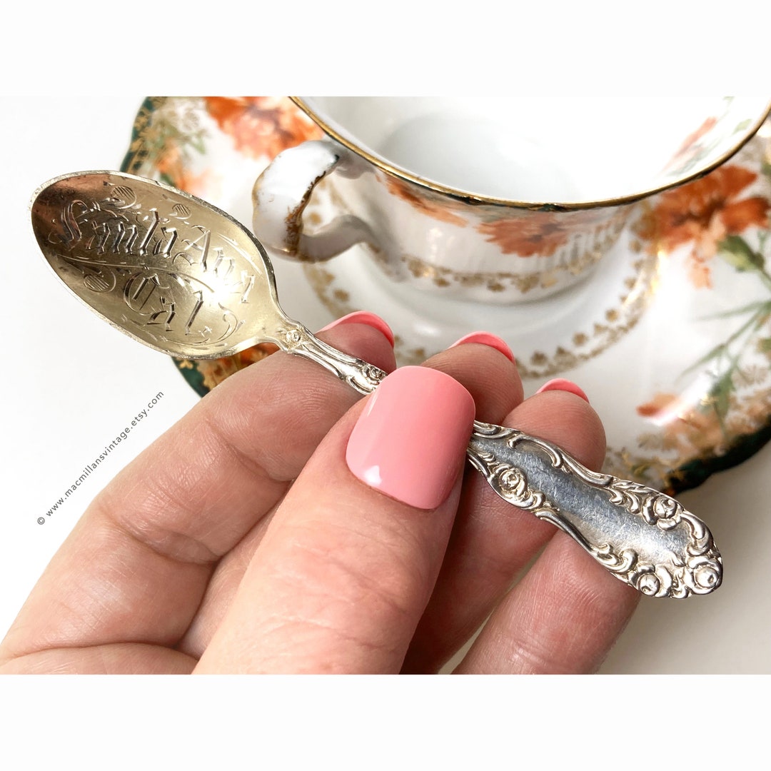 Antique Sterling Souvenir Spoon, Tiny Demitasse Spoon Beautiful Hand ...