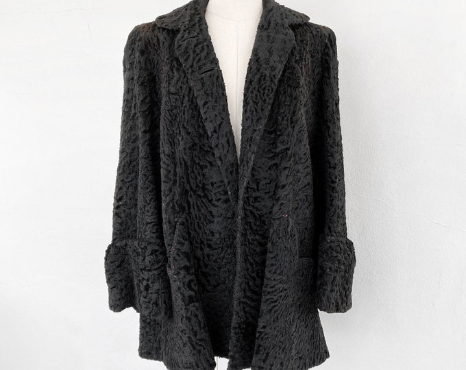 1940s -50s Karakul Black Lamb Real Fur Swing Coat, Bell Sleeves ...