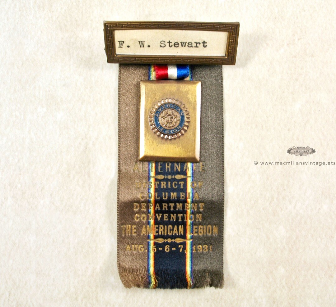 1931 American Legion Name Tag Pin With Ribbon District of Columbia ...