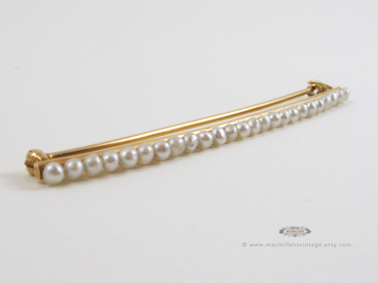 Antique 14k Gold Bar Pin With Row of 25 Genuine Pearls by | Etsy