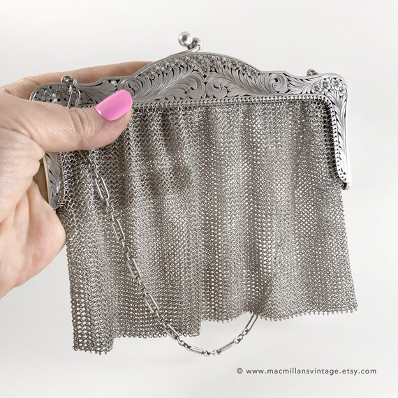 Antique Chainmail Purse With Heavy Weight Engraved St… - Gem