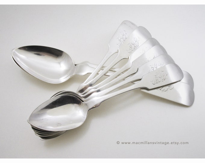 Antique Civil War Era Set of 8 Beautiful Matching Coin Silver Spoons ...