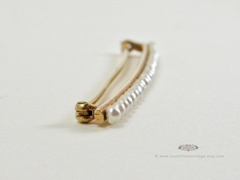 Antique 14k Gold Bar Pin With Row of 25 Genuine Pearls by | Etsy