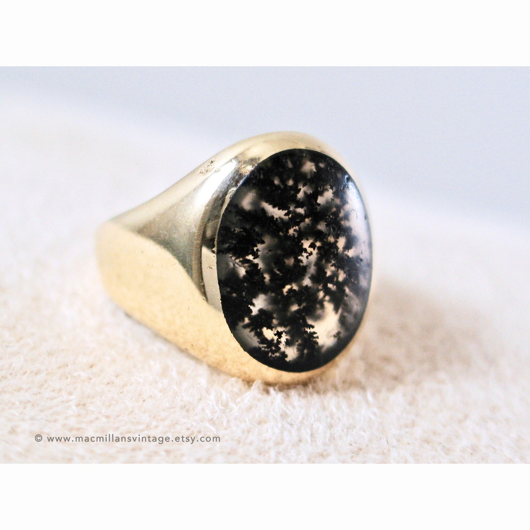 Dendritic Moss Agate 14K Gold Antique Pinky or Child Ring Small Size ...