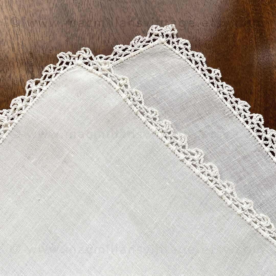 Vintage Soft Off-white Fine Linen Handkerchief With Tony Crochet Lace ...