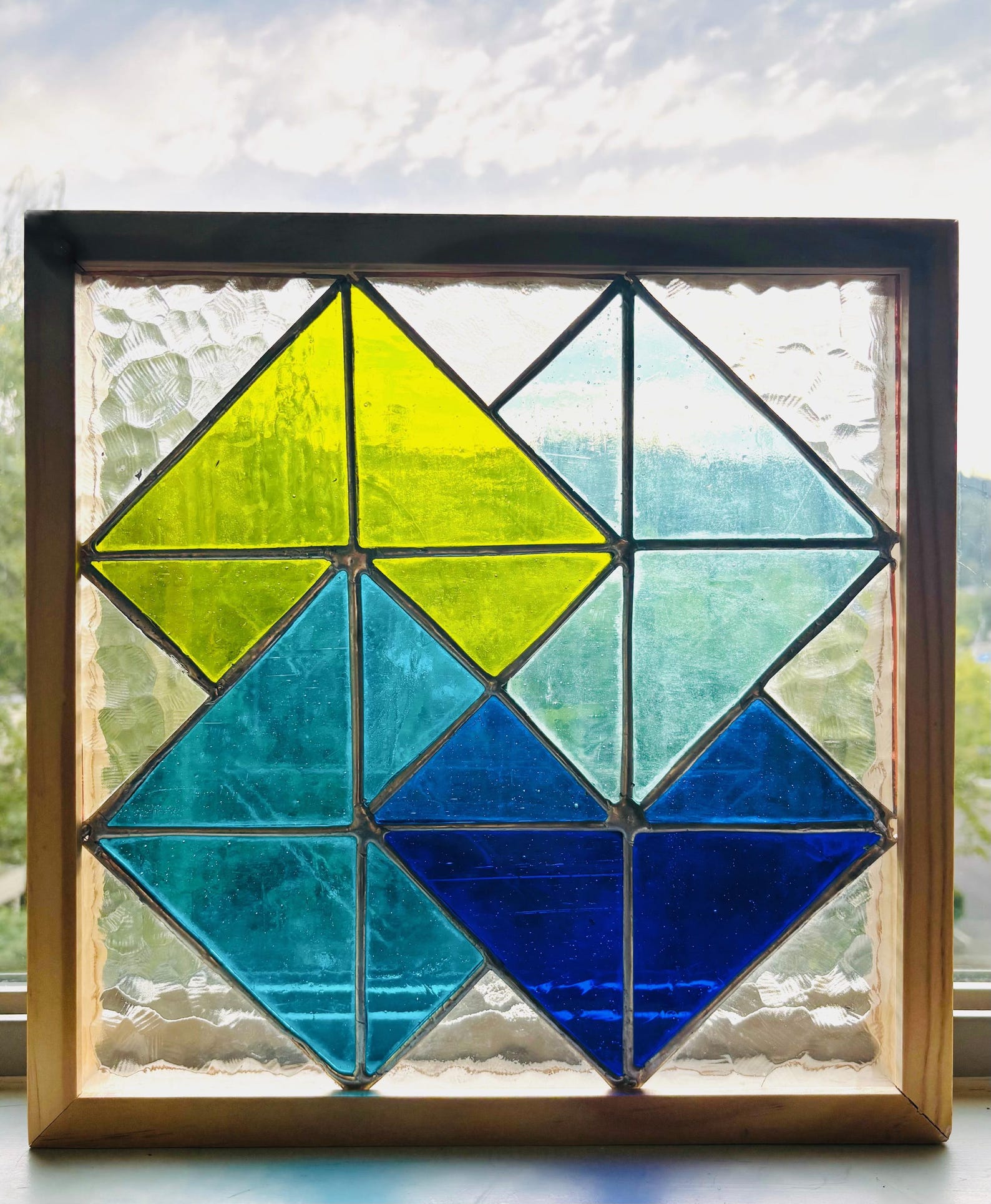 Blue and Green Geometric Stained Glass Panel – Cool Toned Tessellating ...