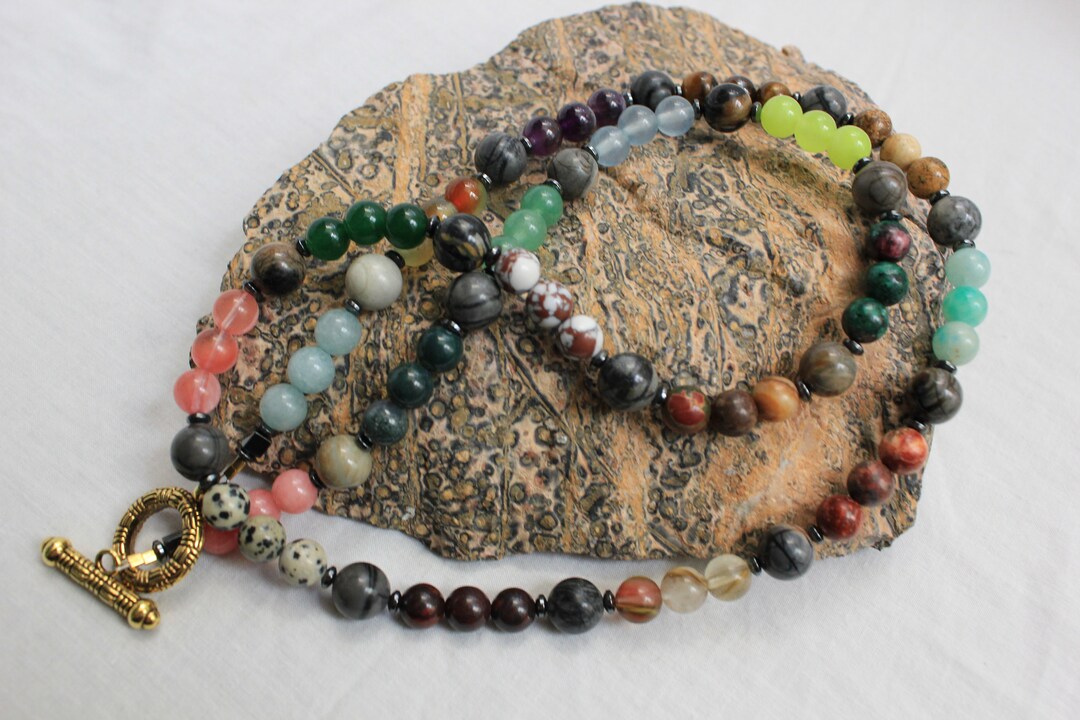 RAINBOW UTAH PICASSO Marble Multi-stone Healing Stone Beaded Boho ...
