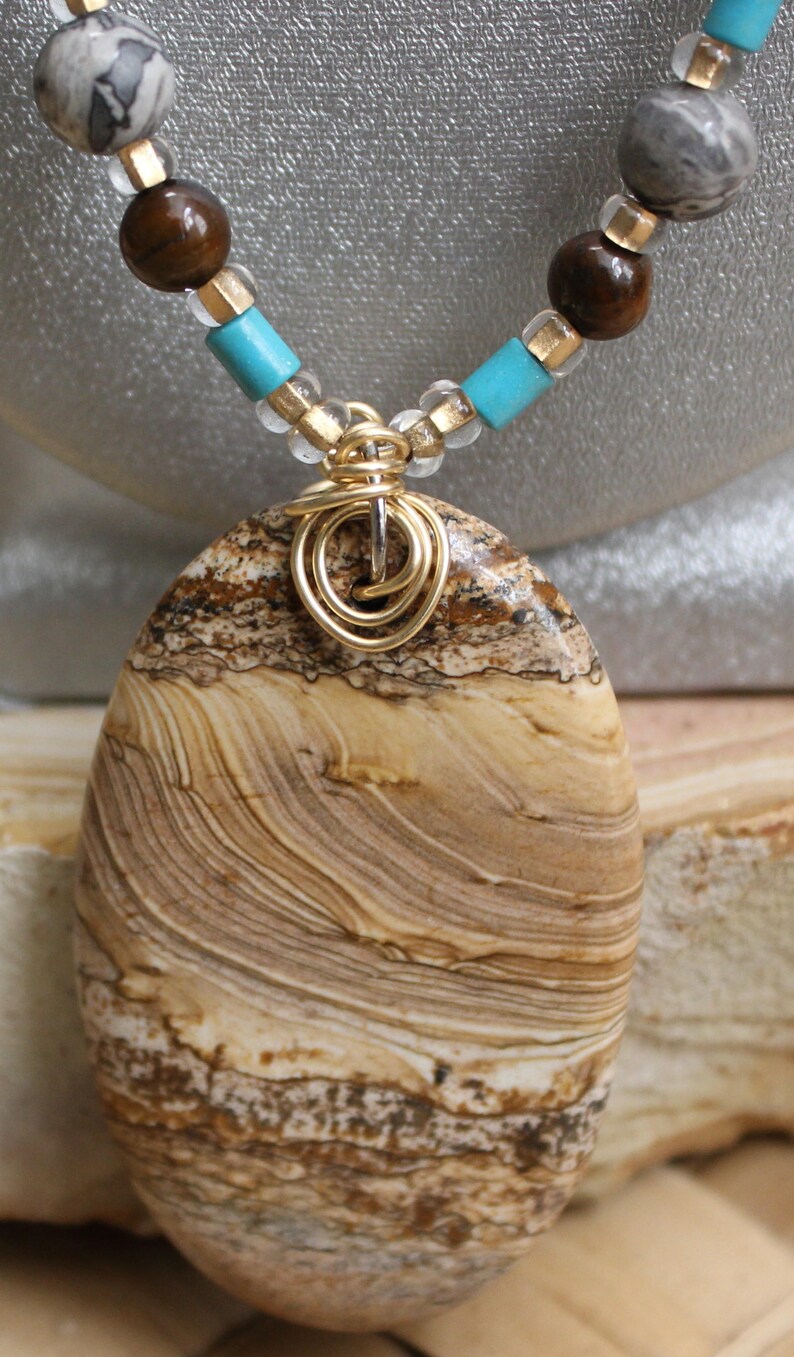 19 Inches Necklace With Large Focal Stone Cabochon Picture - Etsy