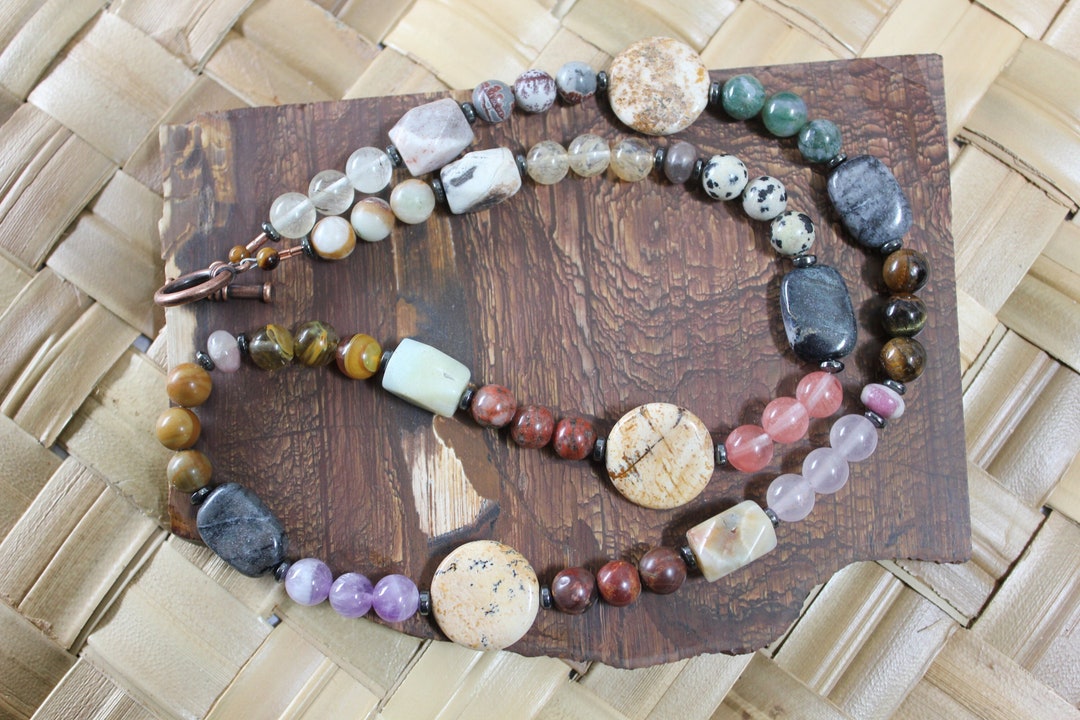AMAZONITE CHUNKS RAINBOW 24.5 Inches Multi-stone Healing Necklace Pink ...
