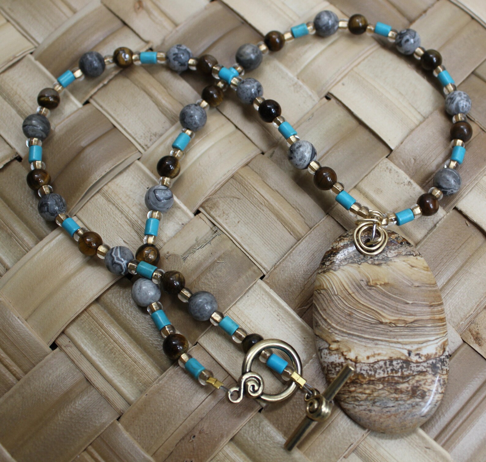 19 Inches Necklace With Large Focal Stone Cabochon Picture - Etsy