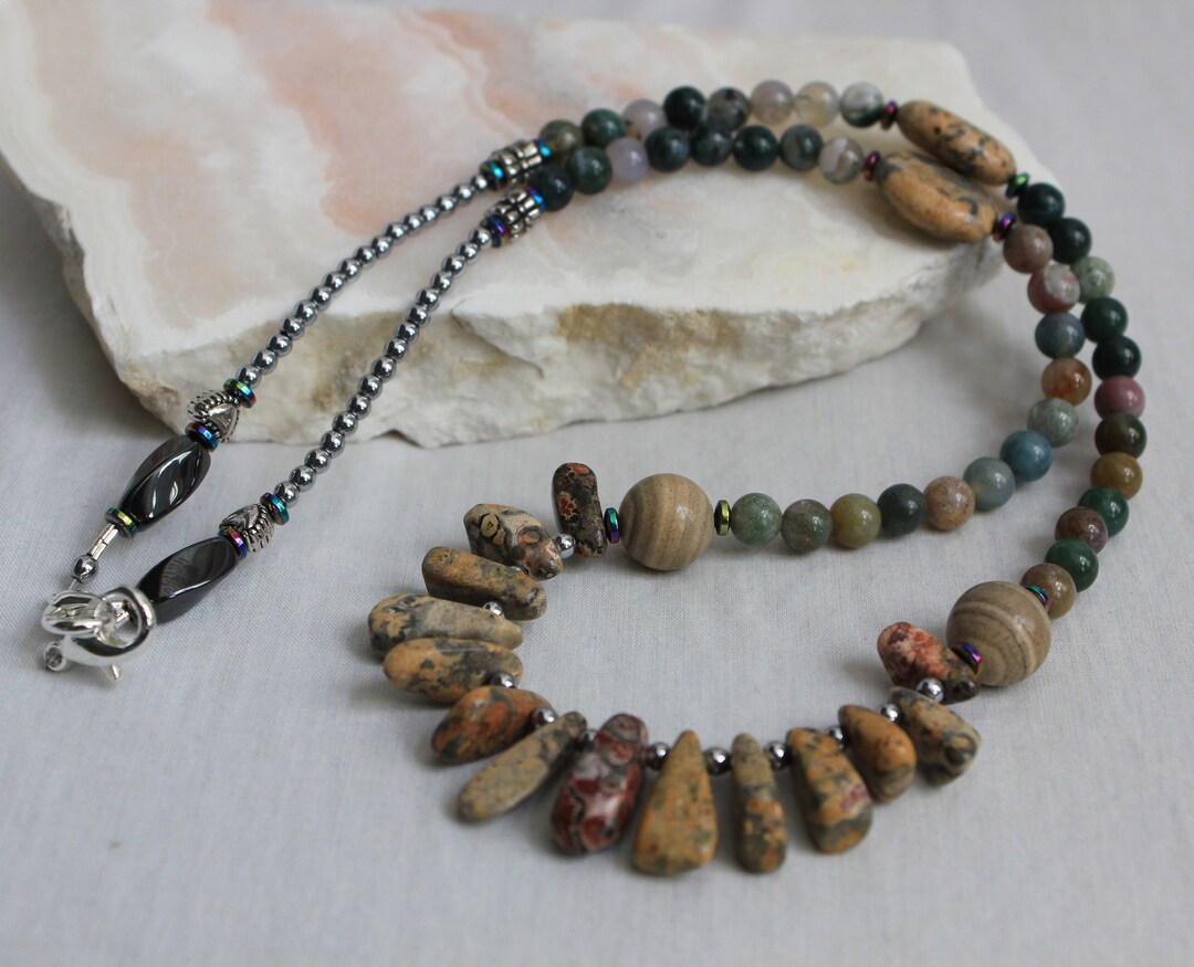 24 Inches Leopard Skin Jasper Fan Style Necklace Picture Jasper Indian ...