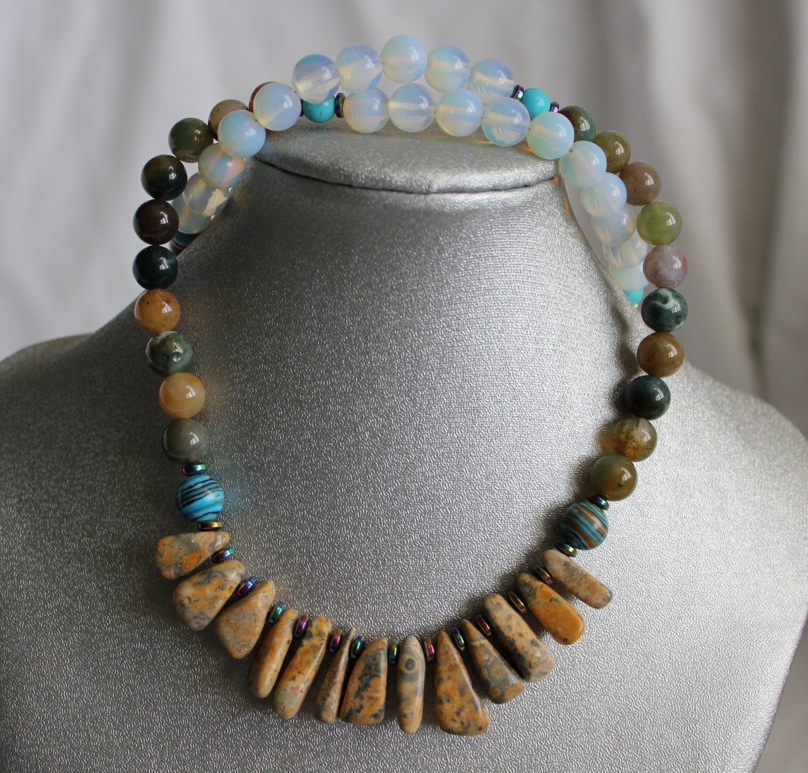 LEOPARD SKIN JASPER Necklace Indian Agate Necklace Opal Necklace 23 ...