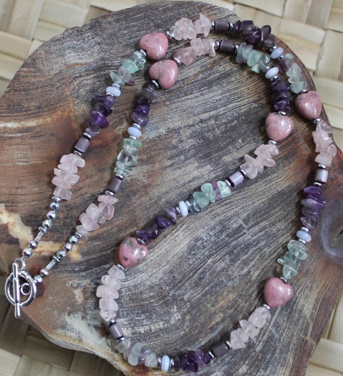ROSE QUARTZ RHODONITE Necklace Blue Lace Agate Necklace Fluorite ...