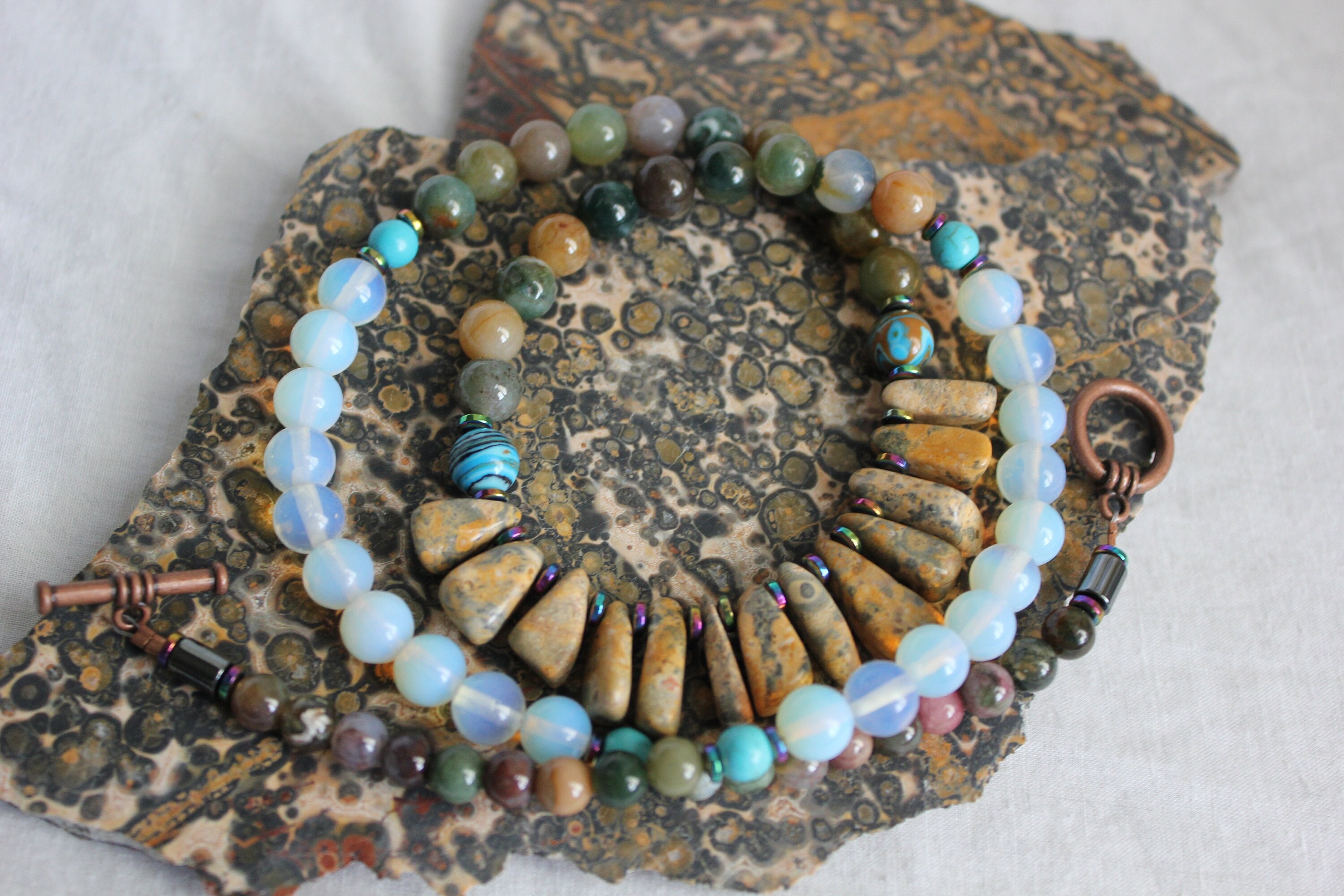 LEOPARD SKIN JASPER Necklace Indian Agate Necklace Opal Necklace 23 ...