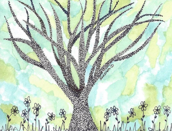 Dotted Tree Note Cards Watercolor and Ink 6 Cards and | Etsy