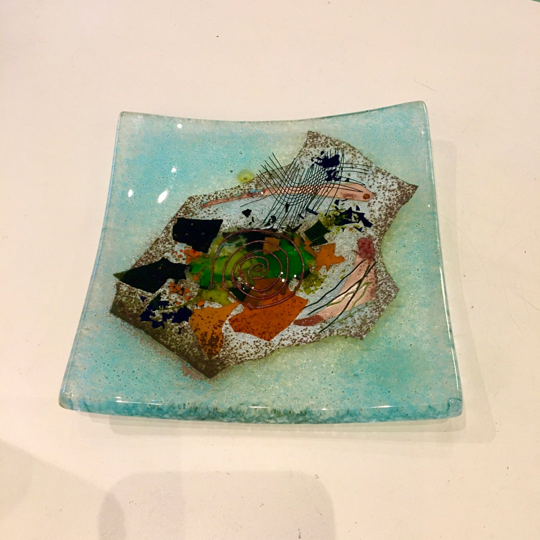 Mid Century Modern Slumped / Fused Glass Tray - Etsy