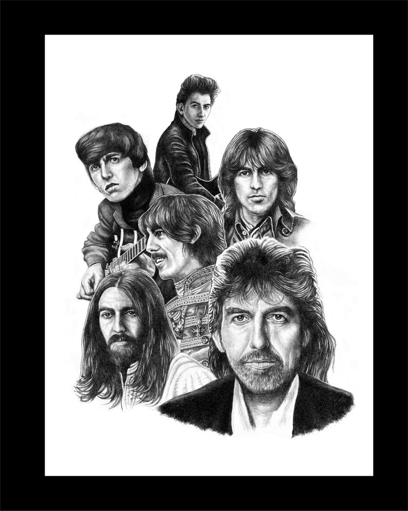 Beatles George Harrison Hand-drawn Wall Art / Rock / Music / Matted ...