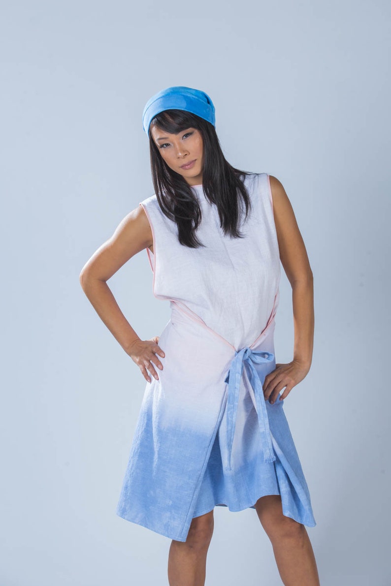 Organic Cotton Linen Apron Dress in Blue and Pink Ombre Handdyed ...