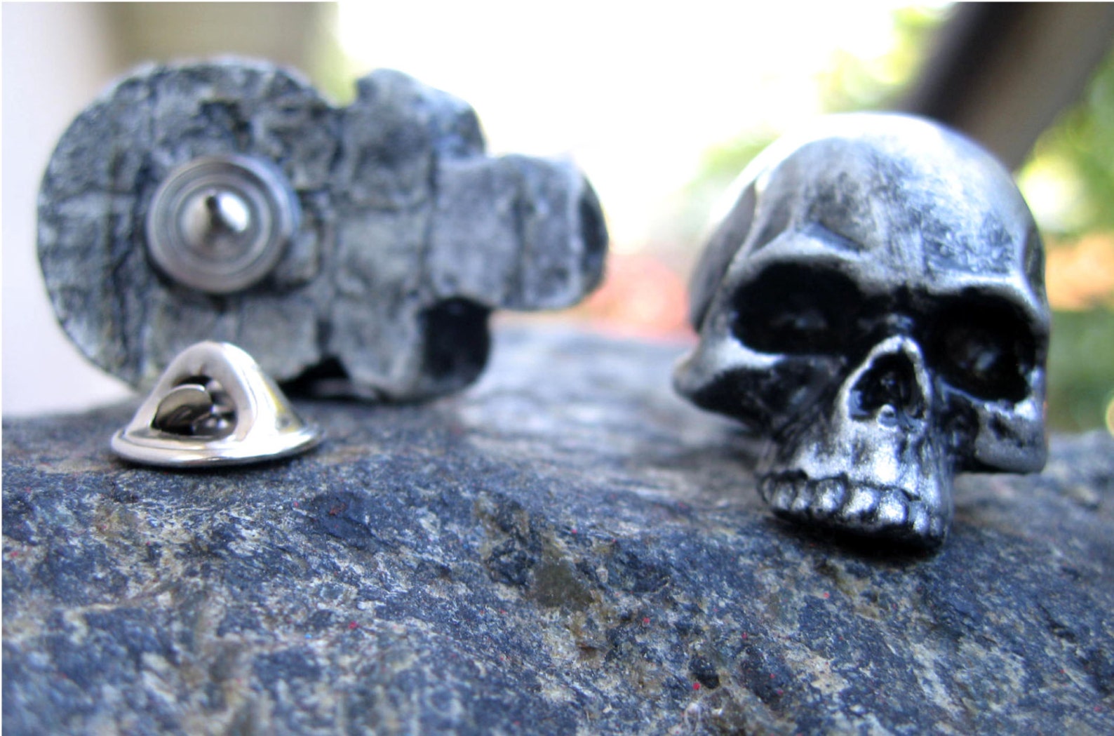 Aged Silver Skull Mens Lapel Pin, Gothic Jewelry, Cast Stone Skull Tie ...
