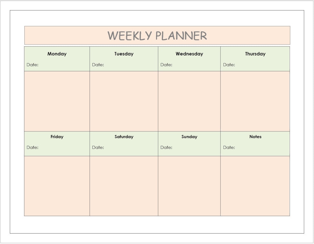 Weekly Planner Printable Landscape - Etsy