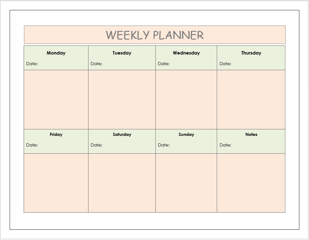 Weekly Planner Printable Landscape - Etsy