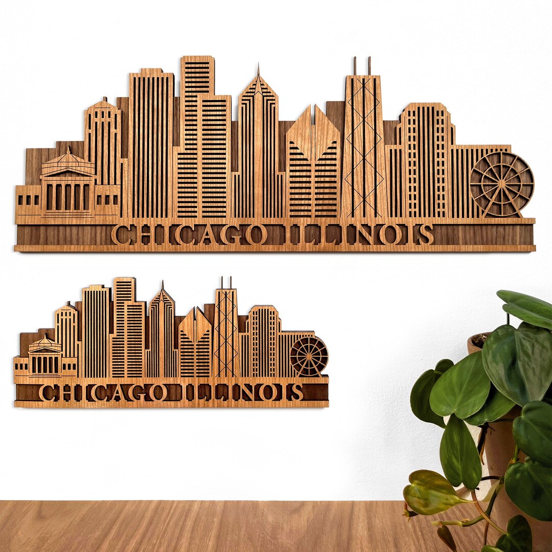 Chicago Skyline Wall Decor, City of Chicago Illinois Laser Cut Wood ...