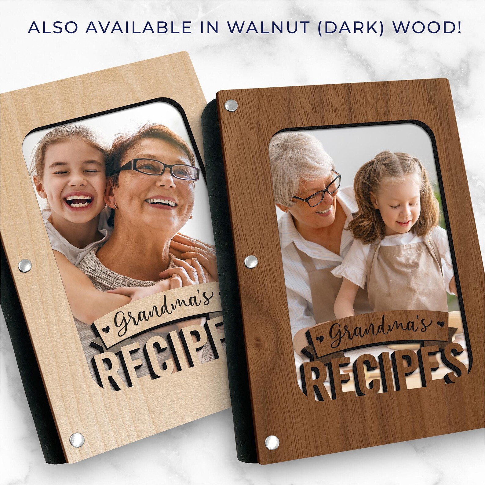 Grandma’s Recipe Book, Wood Cover With Photo Sleeve, Cork Binding ...