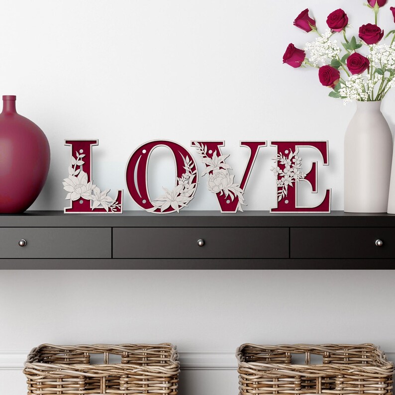 Love Floral Valentine Sign, Wall Art or Table Decoration With Optional ...