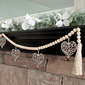 Wood Heart Valentine Garland or Mantel Decoration With Heart Charms ...