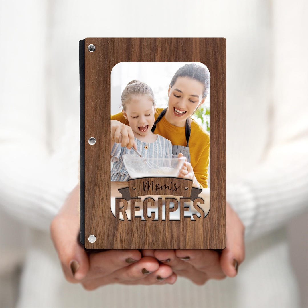 Mom's Recipe Book, Wood Cover With Personalized Photo Sleeve, Blank ...